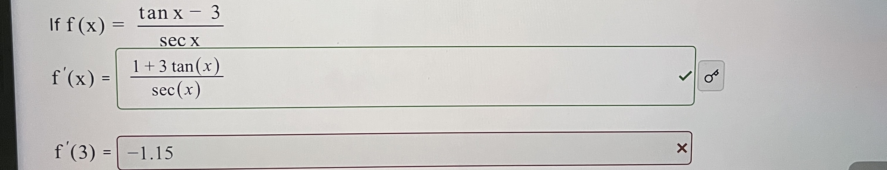 Solved If f(x)=1f'(x)=1+3tan(x)sec(x),-0∞f'(3)= | Chegg.com