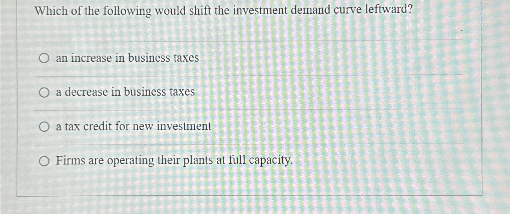 Solved Which of the following would shift the investment | Chegg.com