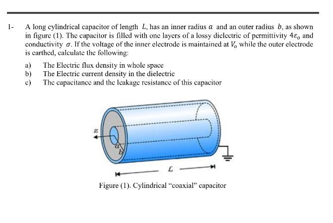 Solved A long cylindrical capacitor of length L, has an | Chegg.com