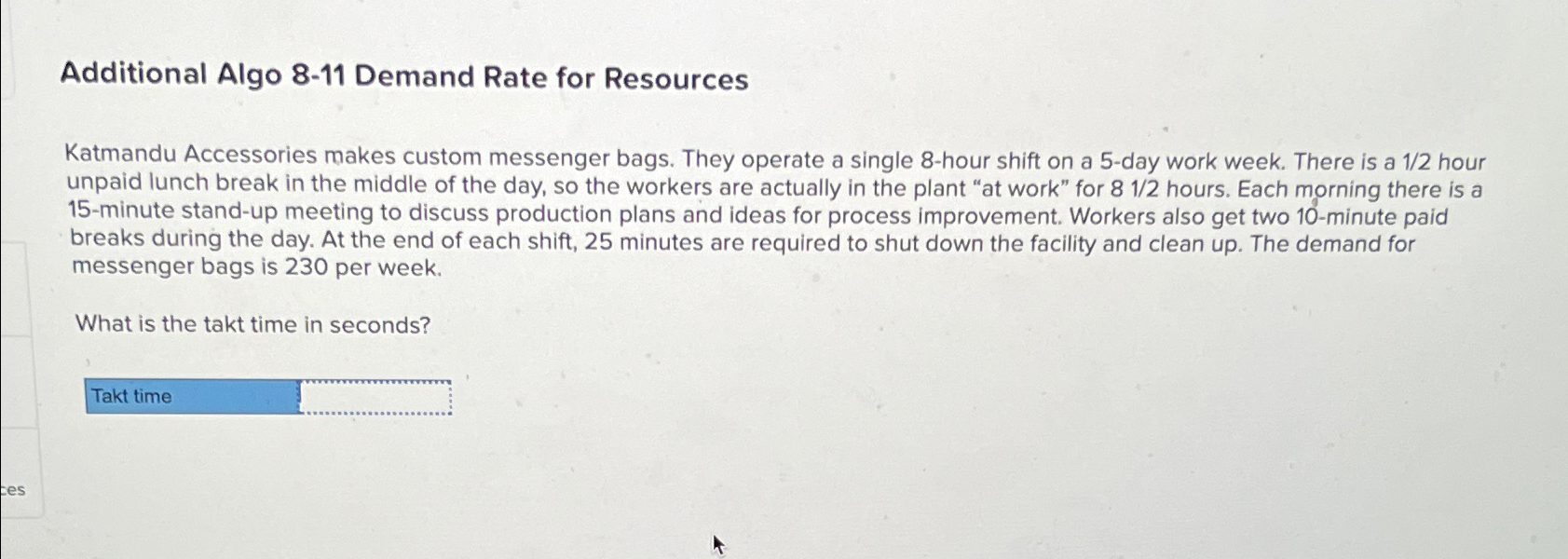 Solved Additional Algo 8-11 ﻿Demand Rate for | Chegg.com