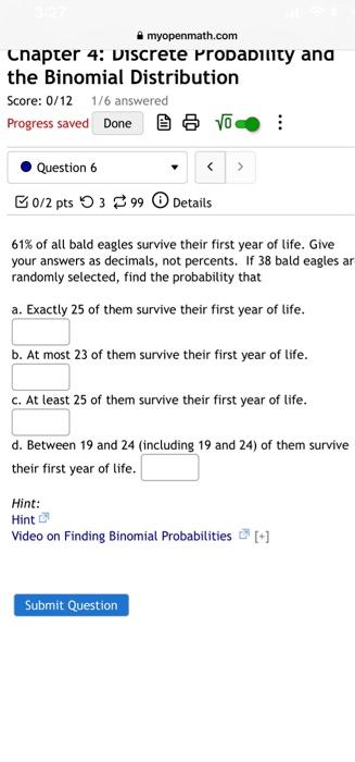 Solved cnapter 4: U1screte Prodadility ana the Binomial | Chegg.com Solved cnapter 4: U1screte Prodadility ana the Binomial | Chegg.com