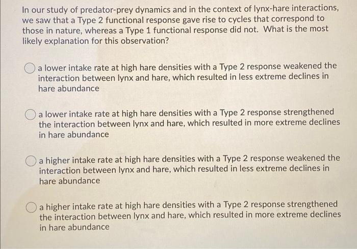 Solved In our study of predator-prey dynamics and in the | Chegg.com