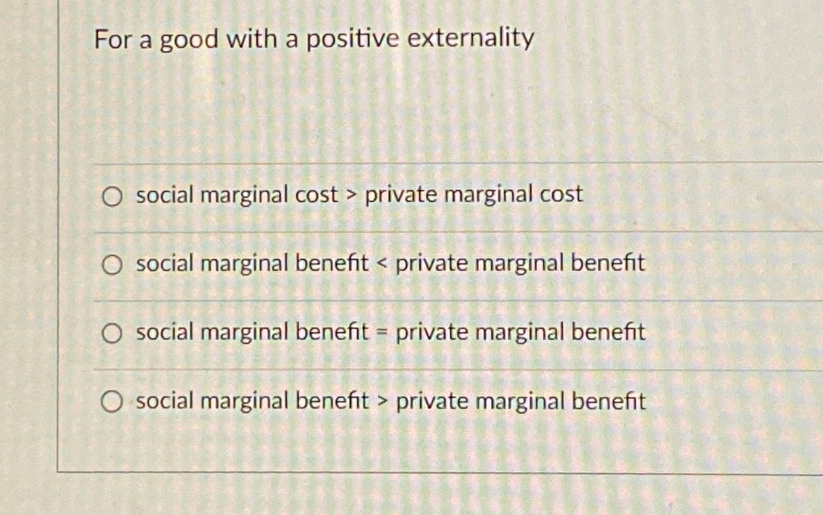 Solved For a good with a positive externalitysocial marginal | Chegg.com