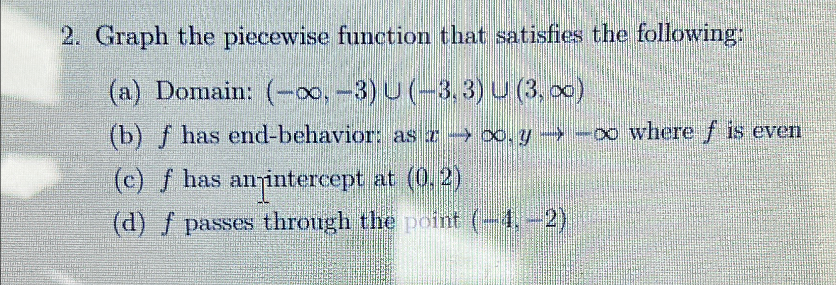 Solved Graph the piecewise function that satisfies the | Chegg.com