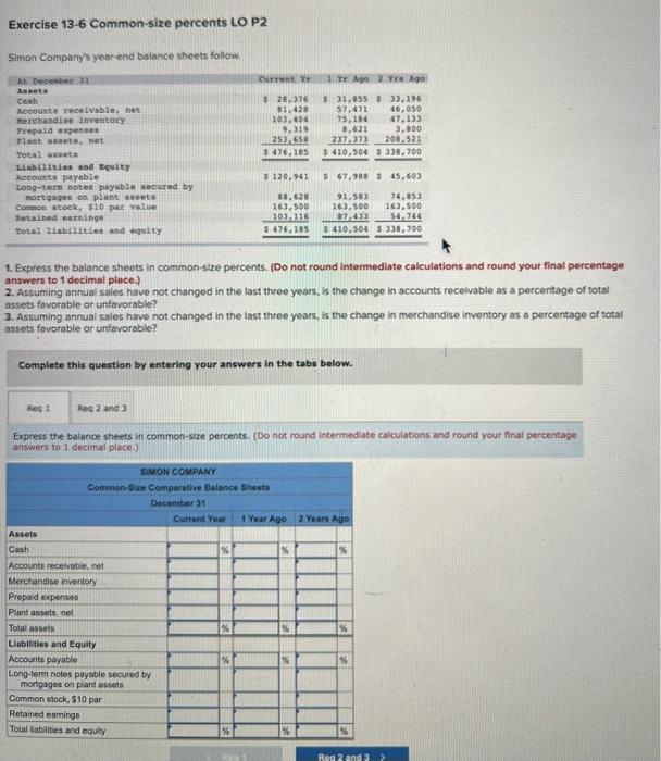 Solved Exercise 13-6 Common-size percents LO P2 Simon | Chegg.com