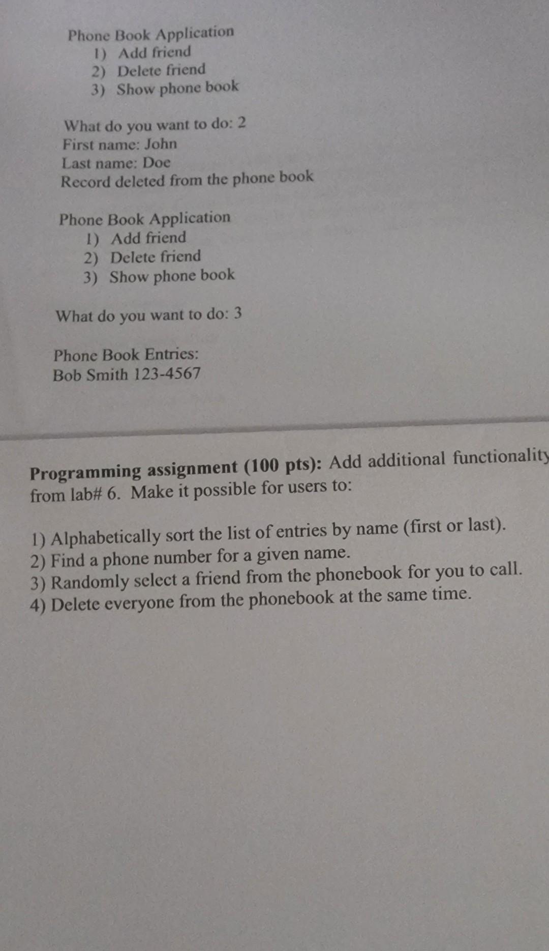 Solved Phone Book Application 1) Add friend 2) Delete | Chegg.com