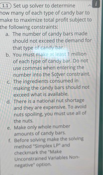 Solved Candy Bar Solver You Are In Charge Of Manufacturing