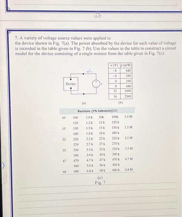 7. A variety of voltage source values were applied to | Chegg.com