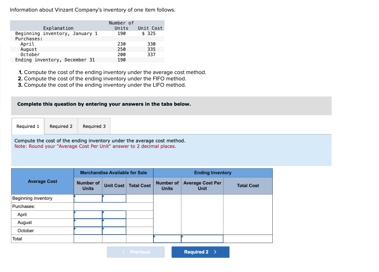 Solved Information about Vinzant Company's inventory of one | Chegg.com