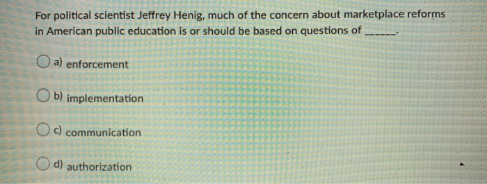 Solved For political scientist Jeffrey Henig, much of the | Chegg.com