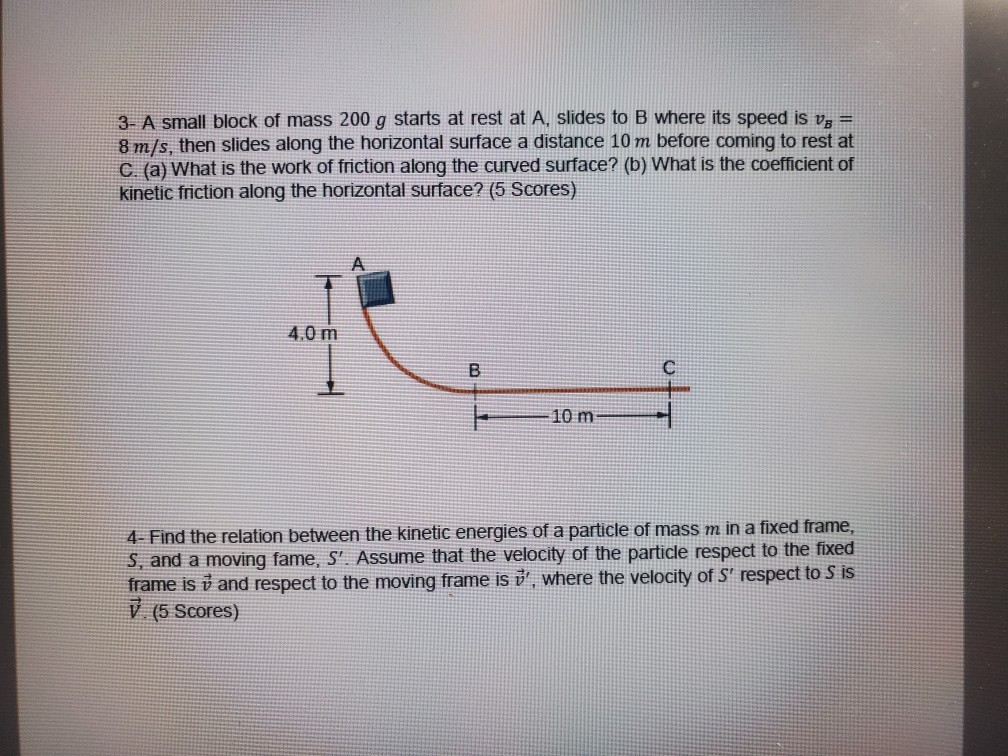 Solved 3- A small block of mass 200 g starts at rest at A, | Chegg.com