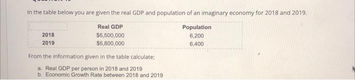 Solved In the table below you are given the real GDP and | Chegg.com