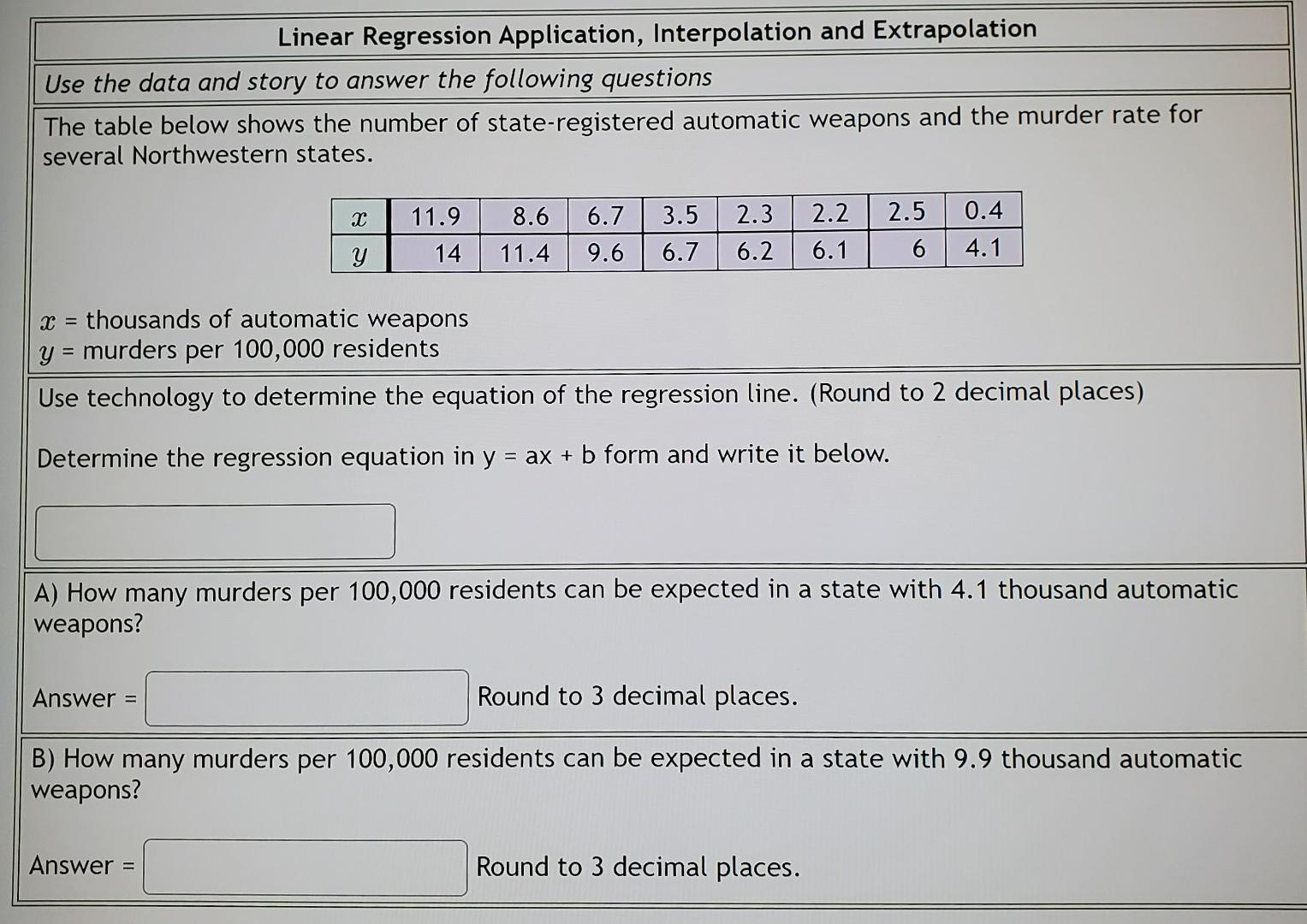 Solved Linear Regression Application, Interpolation and | Chegg.com