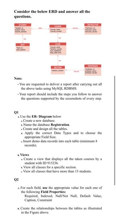 Consider the below ERD and answer all the questions. | Chegg.com