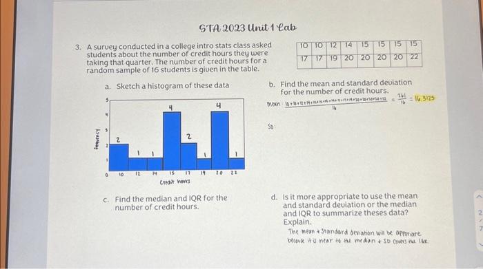 Solved STA 2023 Unit 1 lab 3. A survey conducted in a | Chegg.com