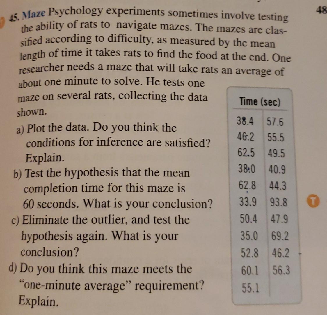 Solved 48 45. Maze Psychology experiments sometimes involve | Chegg.com