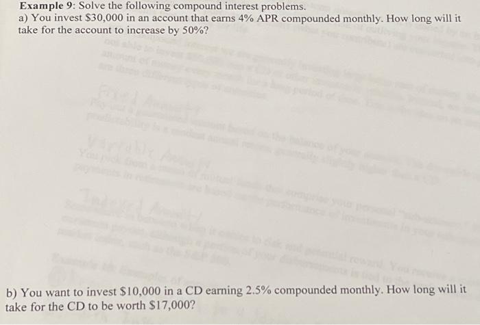 Solved Example 9: Solve the following compound interest | Chegg.com