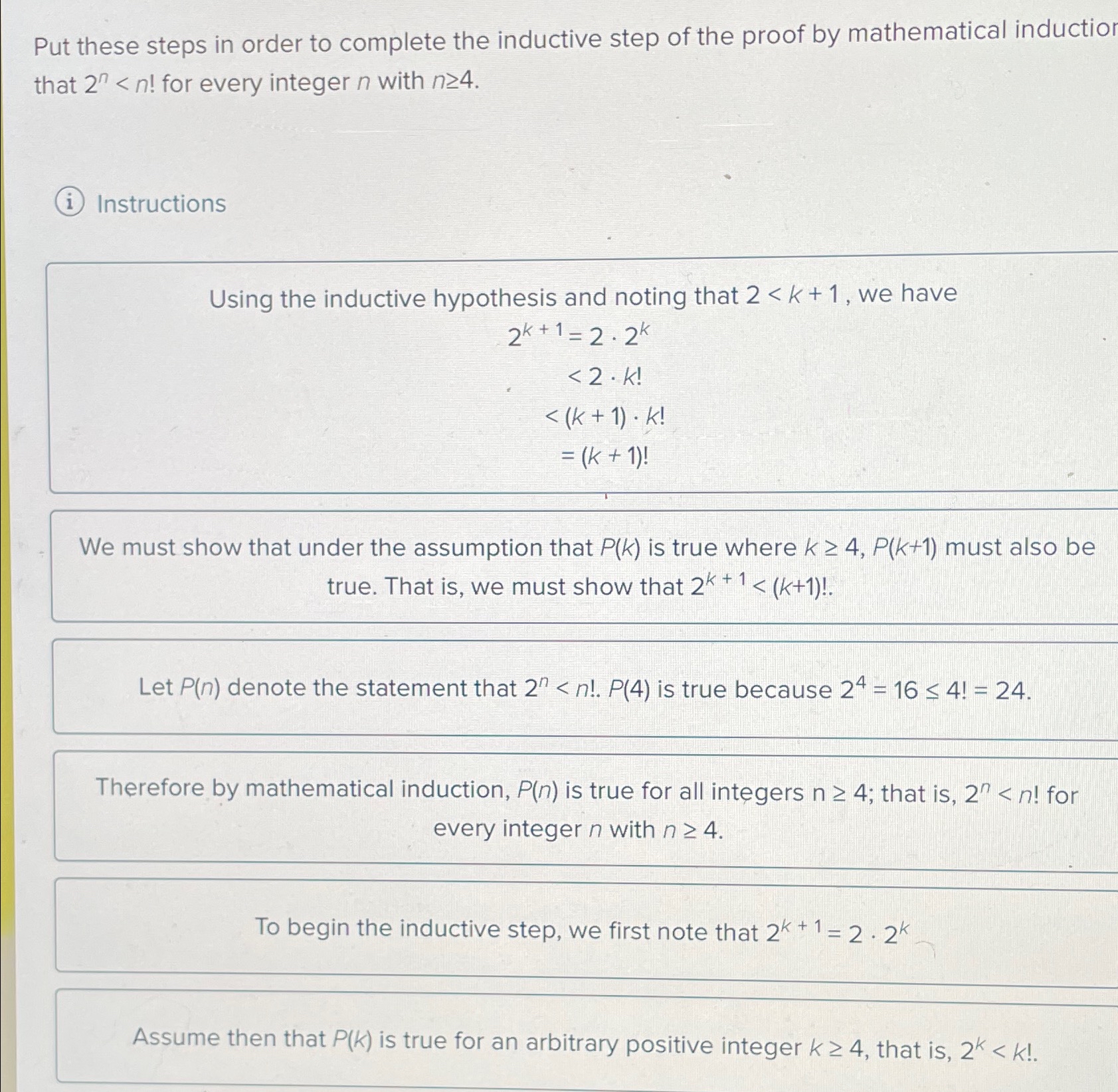 Solved Put these steps in order to complete the inductive | Chegg.com