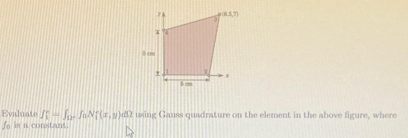 Solved Evaluate fi=∫Ωe﻿∫0﻿Ni(x,y)dΩ ﻿using Gauss quadrature | Chegg.com