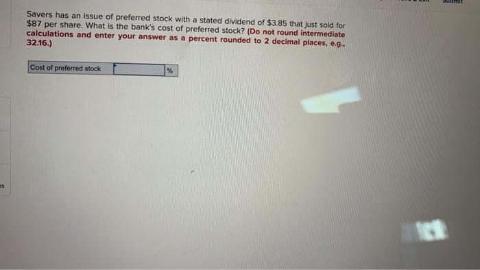 Solved Savers has an issue of preferred stock with a stated | Chegg.com