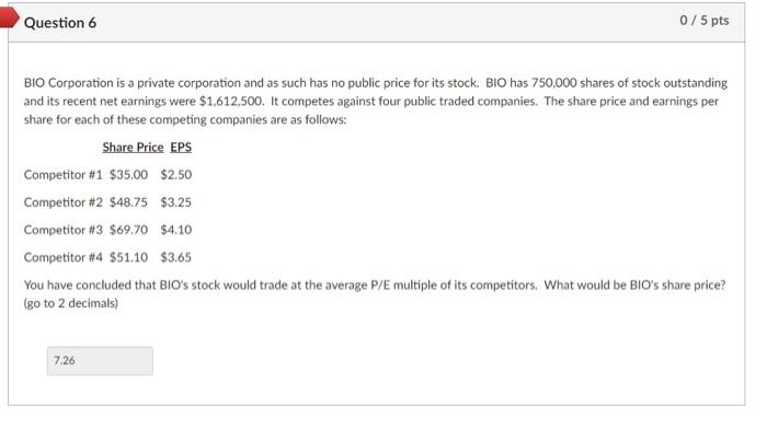 Solved Question 6 075 pts BIO Corporation is a private | Chegg.com Solved Question 6 075 pts BIO Corporation is a private | Chegg.com