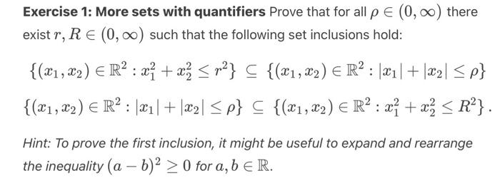 Solved Exercise 1: More sets with quantifiers Prove that for | Chegg.com