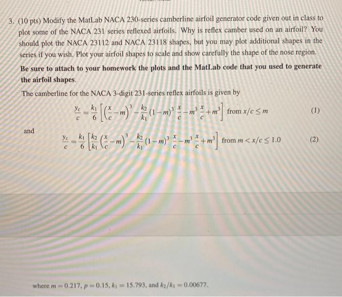 Solved 3. (10 pts) Modify the MatLab NACA 230-series | Chegg.com
