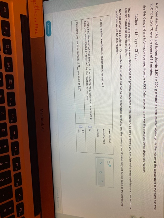 Solved A student dissolves 14.7 g of lithium chloride (Licl) | Chegg.com