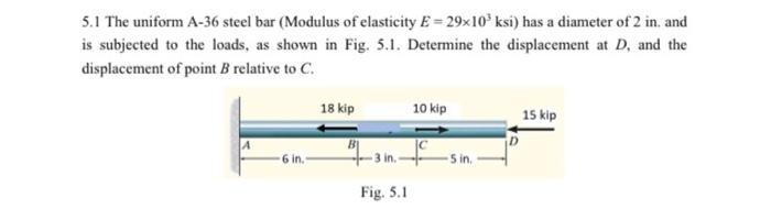 Solved 5.1 The uniform A-36 steel bar (Modulus of elasticity | Chegg.com