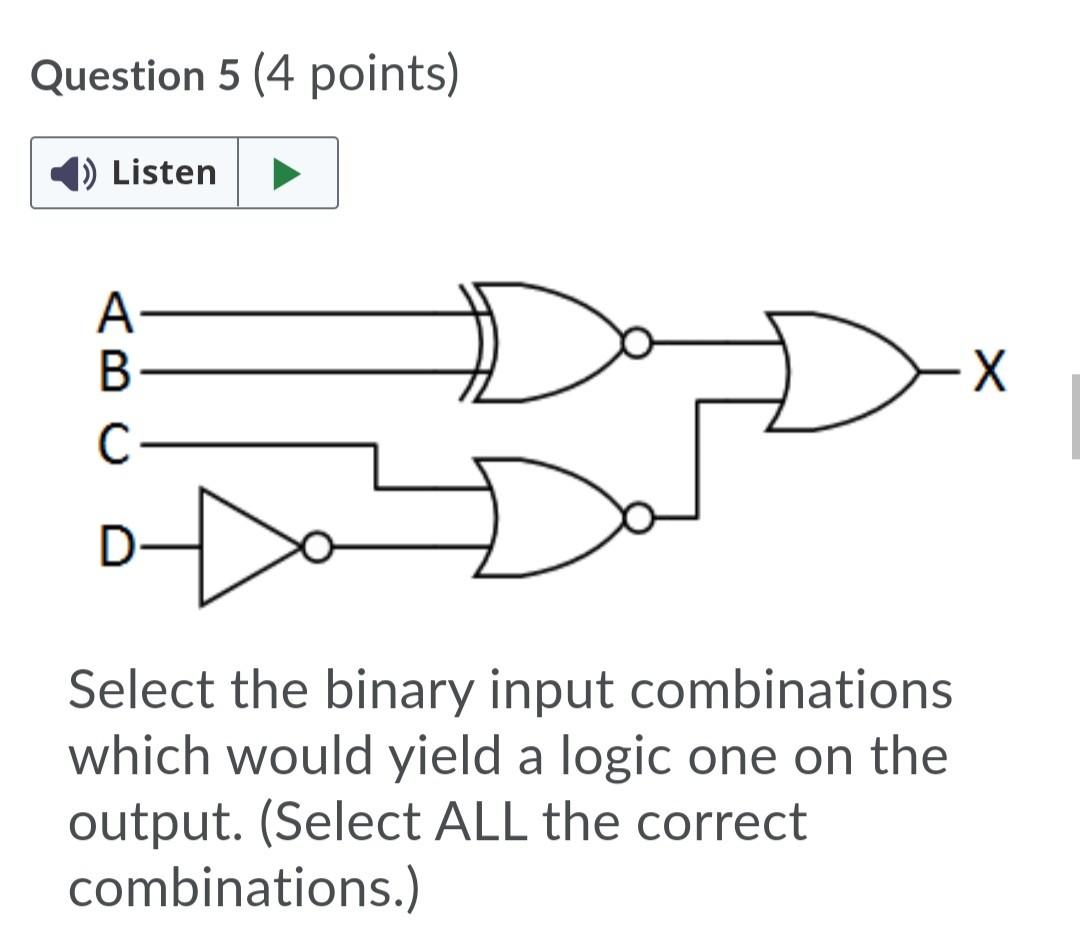 Solved Question 5 (4 points) 1) Listen A B C X Select the | Chegg.com