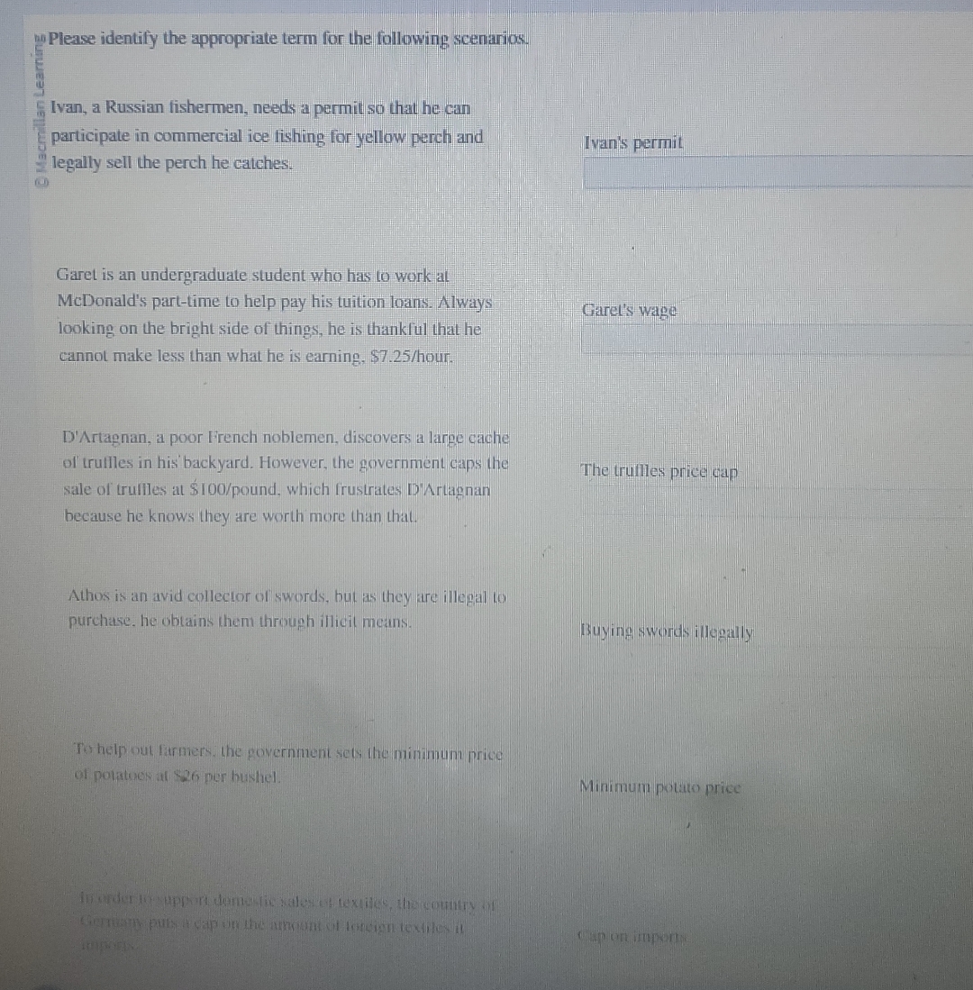 Solved Please identify the appropriate term for the | Chegg.com