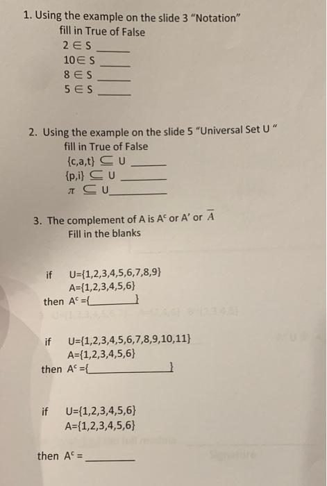 Solved 1. Using the example on the slide 3 "Notation" fill | Chegg.com