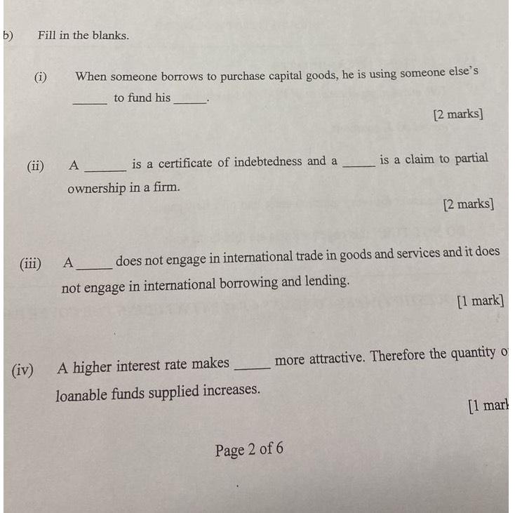 Solved b) ﻿Fill in the blanks.(i) ﻿When someone borrows to | Chegg.com