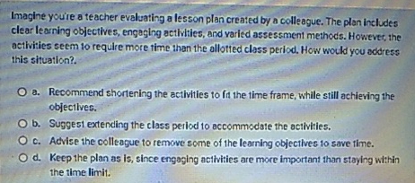 Solved Imagine youre a teacher evaluating a lesson plan | Chegg.com