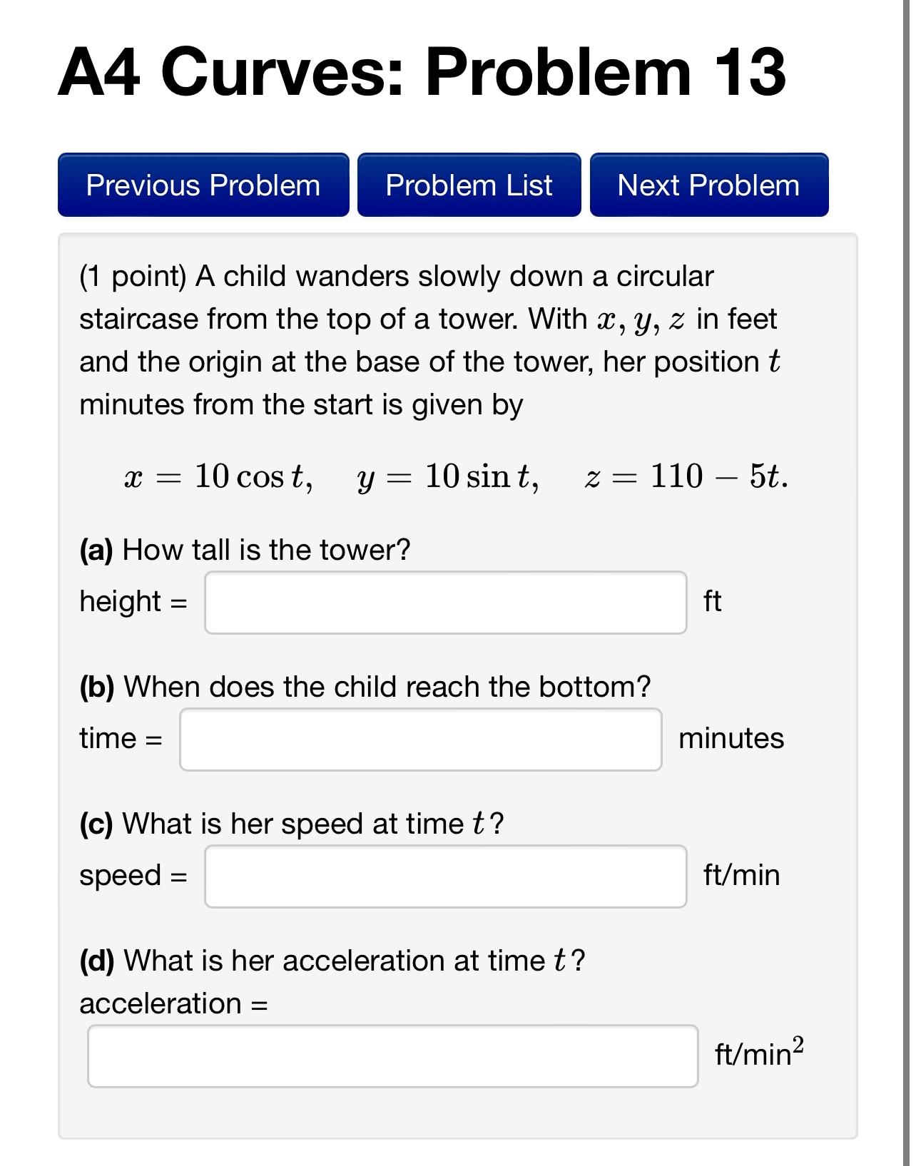 Solved A4 ﻿Curves: Problem 13(1 ﻿point) ﻿A child wanders | Chegg.com