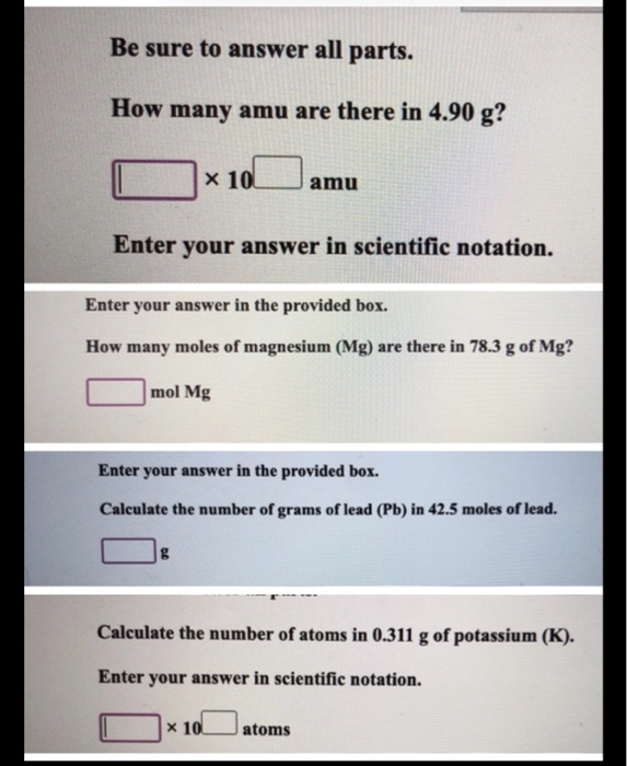 Solved Be sure to answer all parts. How many amu are there | Chegg.com