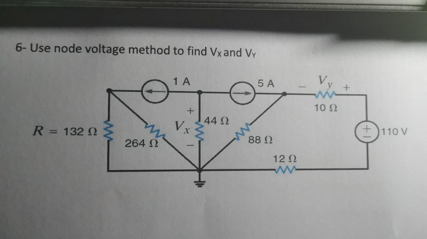 Solved 6- Use node voltage method to find Vx and Vy 1 A 5A | Chegg.com