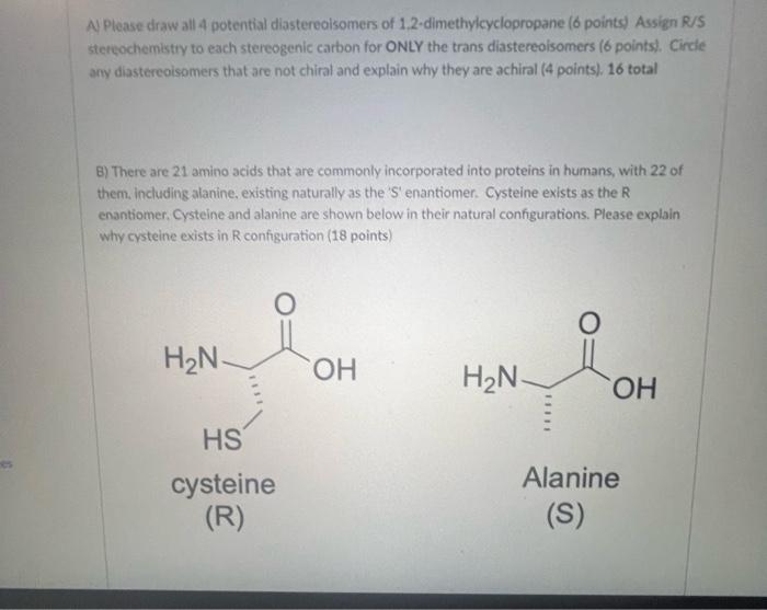 cysteine Alanine (S)A Please draw all 4 potential | Chegg.com