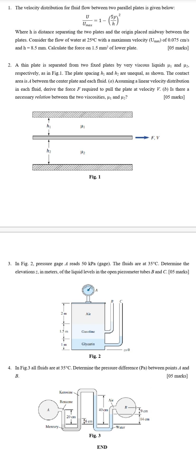 Solved 1. The velocity distribution for fluid flow between | Chegg.com