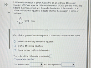 Solved A differential equation is given. Classify it as an | Chegg.com