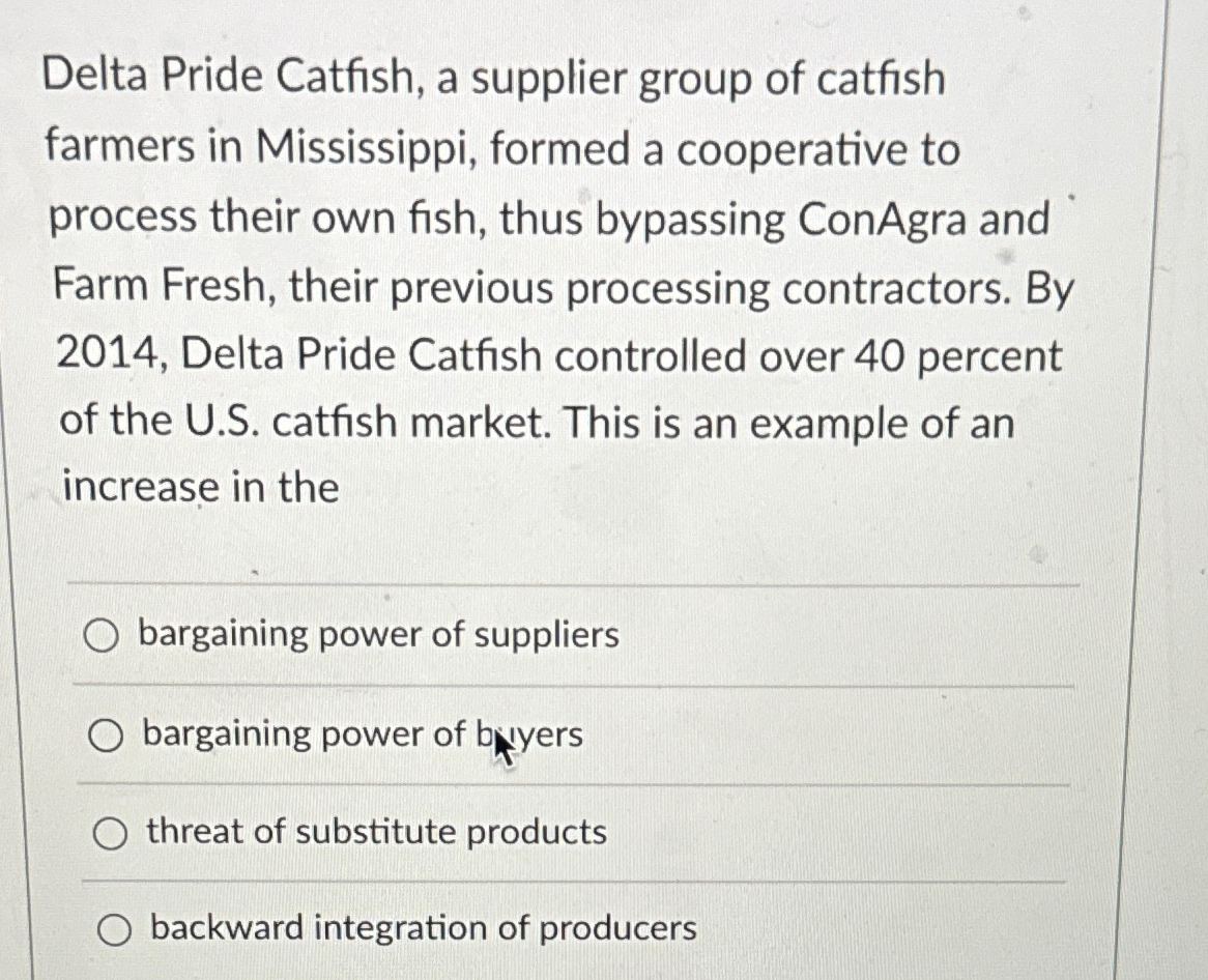 Solved Delta Pride Catfish, a supplier group of catfish | Chegg.com
