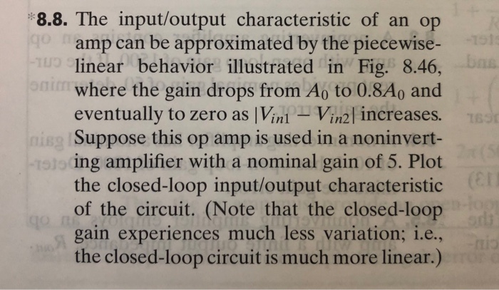 Solved *8.8. The input/output characteristic of an op go amp | Chegg.com