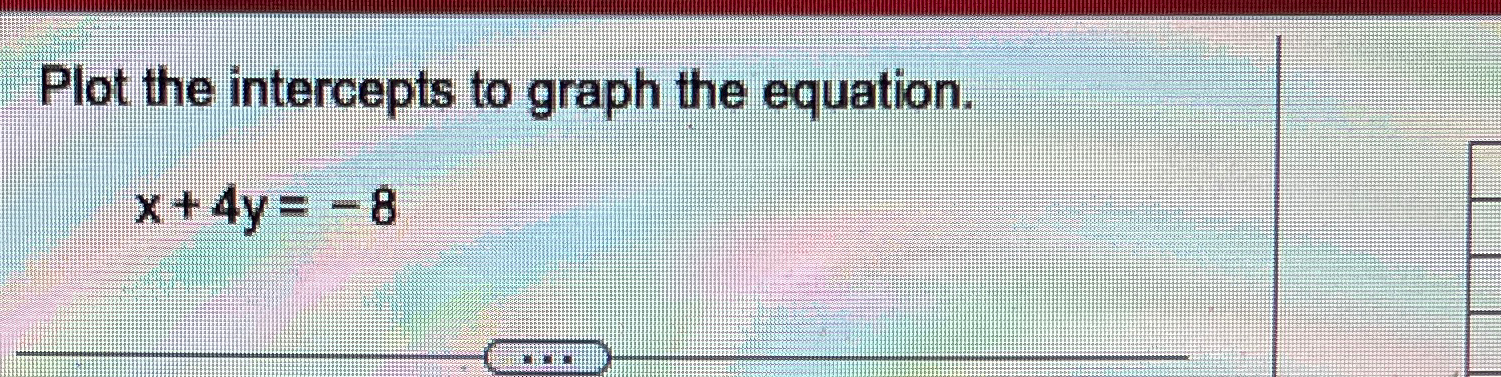 Solved Plot the intercepts to graph the equation.x+4y=-8 | Chegg.com