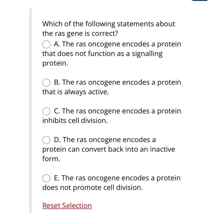 Solved Which of the following statements about the ras gene | Chegg.com