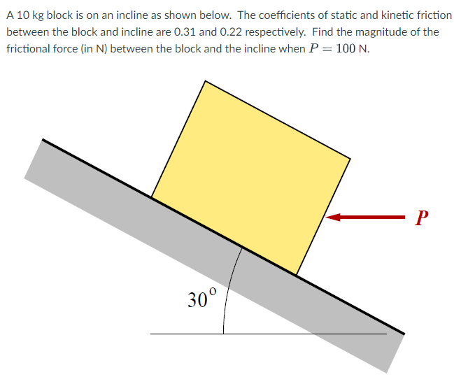 Solved A 10kg ﻿block is on an incline as shown below. The | Chegg.com