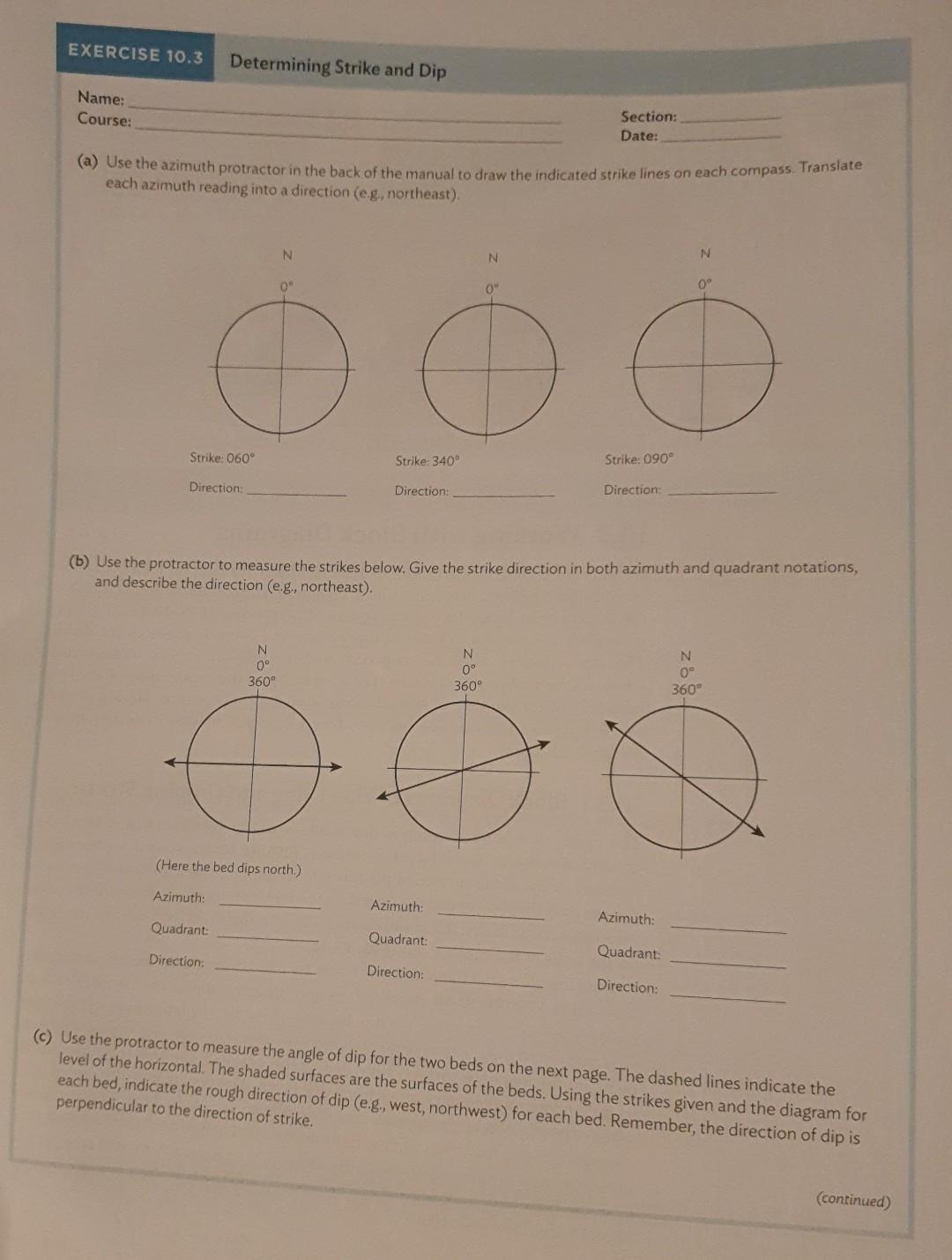 Solved EXERCISE 10.3 Determining Strike and Dip Name: | Chegg.com