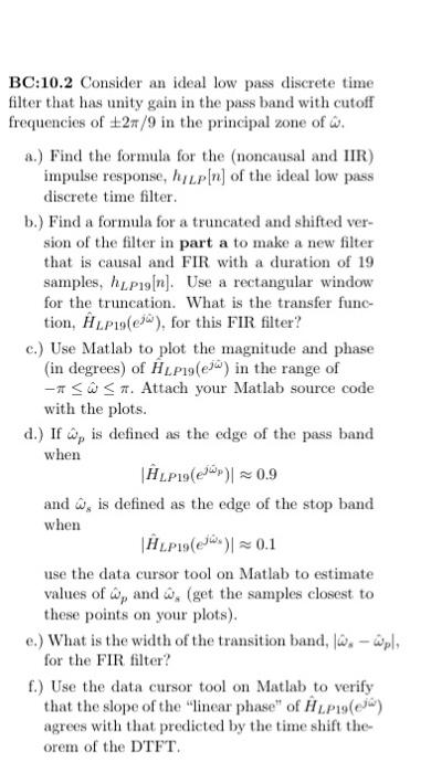Solved BC:10.2 Consider an ideal low pass discrete time | Chegg.com