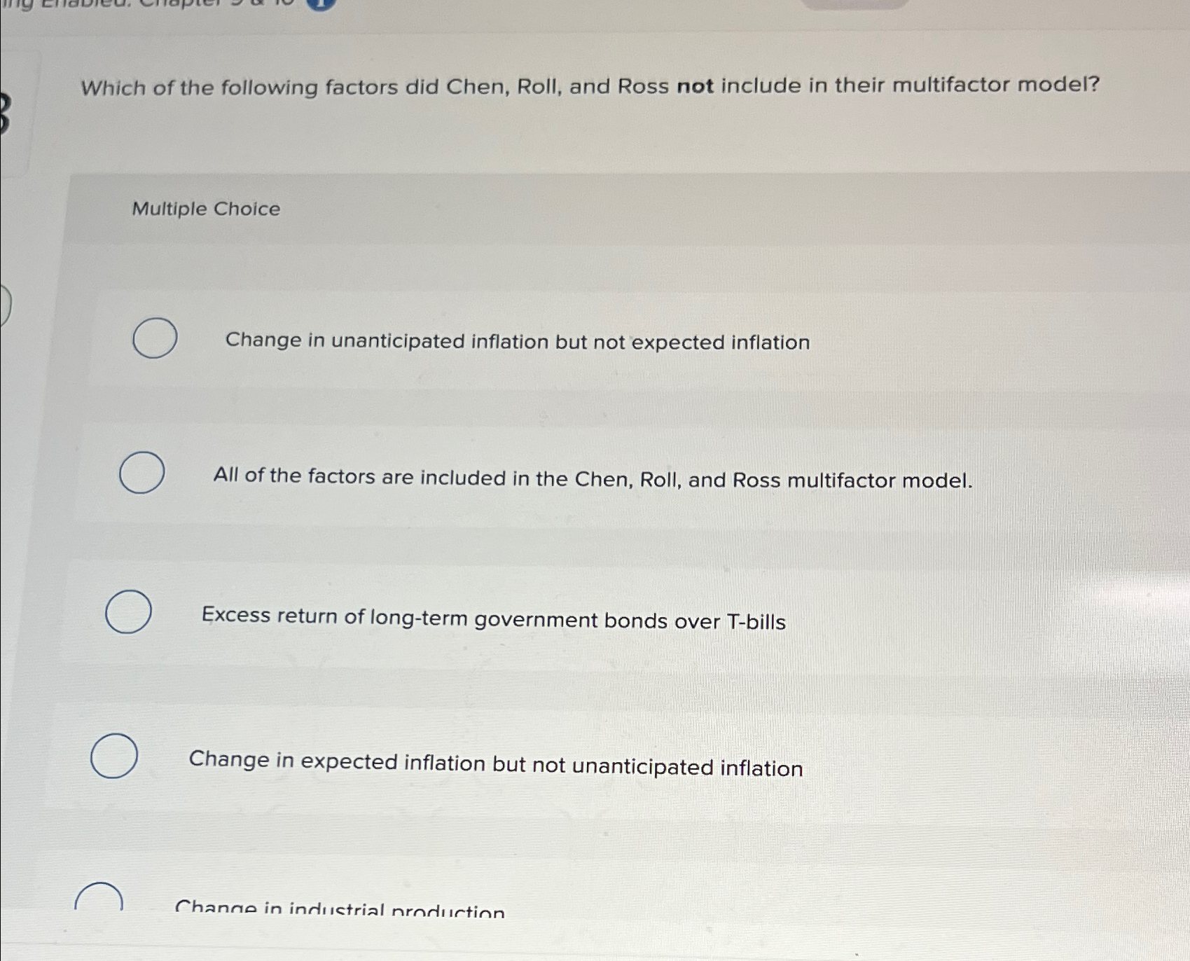 Solved Which of the following factors did Chen, Roll, and | Chegg.com
