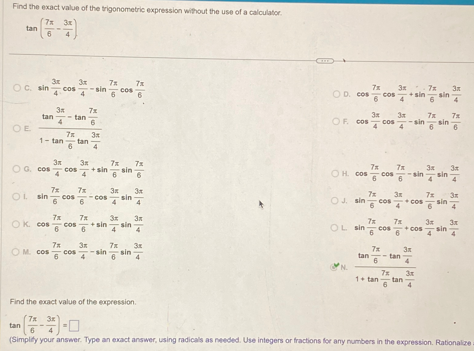 Solved Find the exact value of the trigonometric expression | Chegg.com