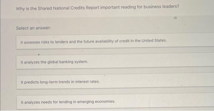 Solved Why is the Shared National Credits Report important | Chegg.com